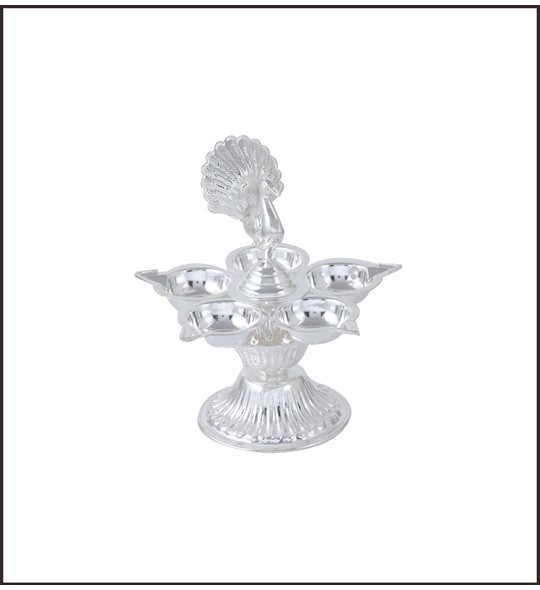 Book Peacock Short Deepam Silver Stand at Krishna Jewellers Pearls and Gems