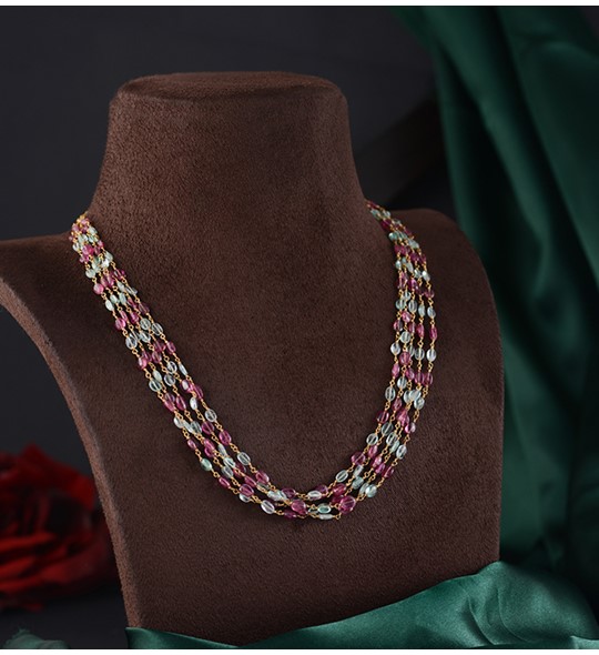 Multi-Layered Gold Ruby Emerald Mala - Krishna Jewellers Pearls and Gems