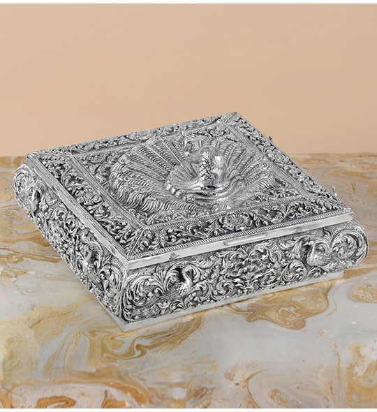Exclusive Peacock Motif Silver Box | Krishna Jewellers,Pearls and Gems