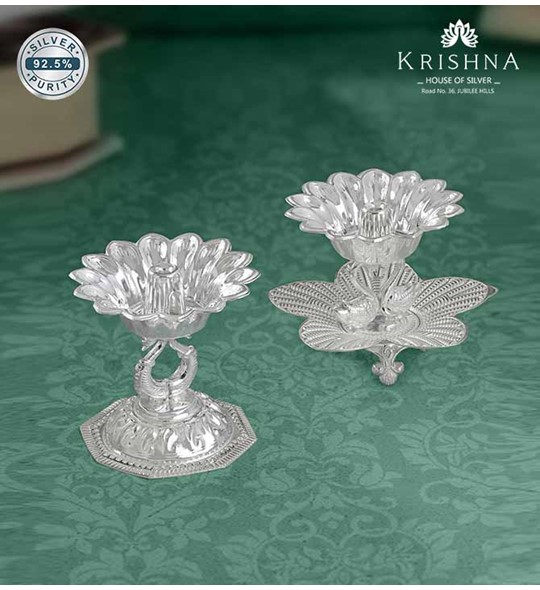 Small Silver Peacock Diya - Pair