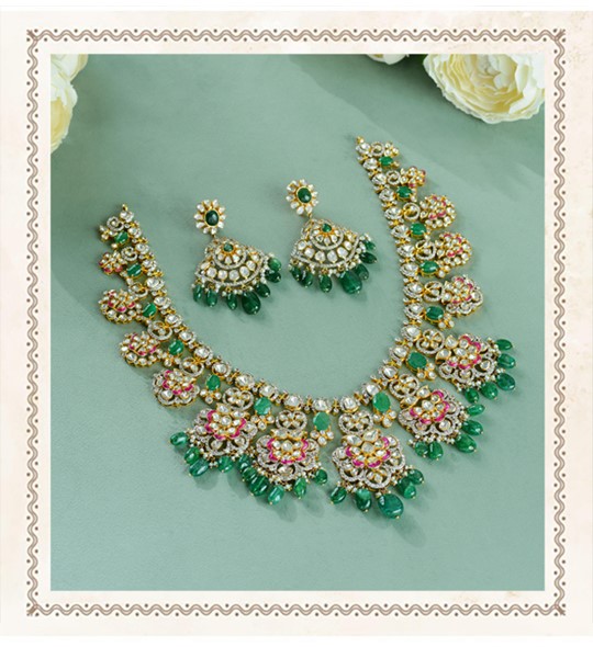 Polki Necklace Set in Floral Motif | JGNK2229 - Krishna Jewellers ...