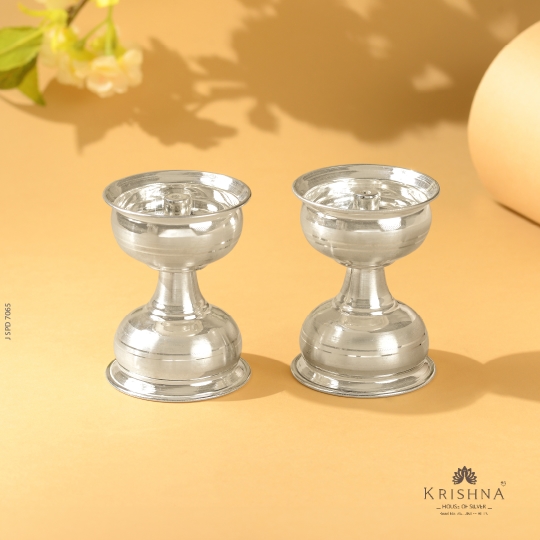 Ornate Silver Diya Pair - Explore