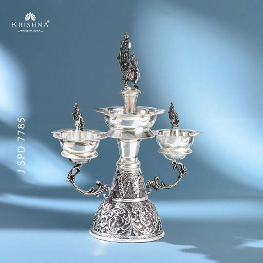 Krishna's Silver Deepam Stand - Exclusive
