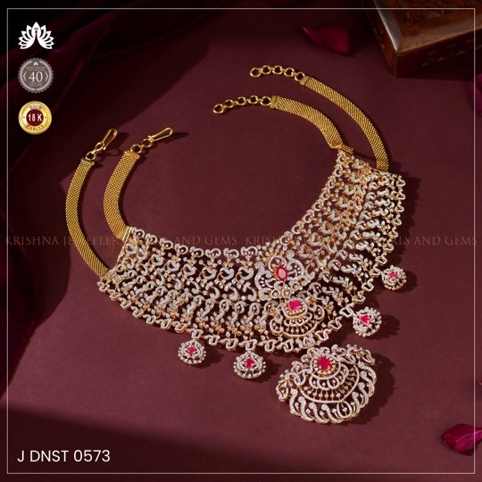 18k Diamond Double Decker Choker Necklace with Ruby Stones - Krishna ...